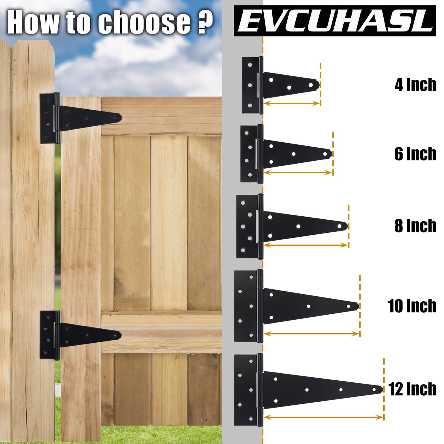 EVCUHASL 8 Inch T-Strap Gate Hinges, Shed Barn Door Hinges Heavy Duty ...