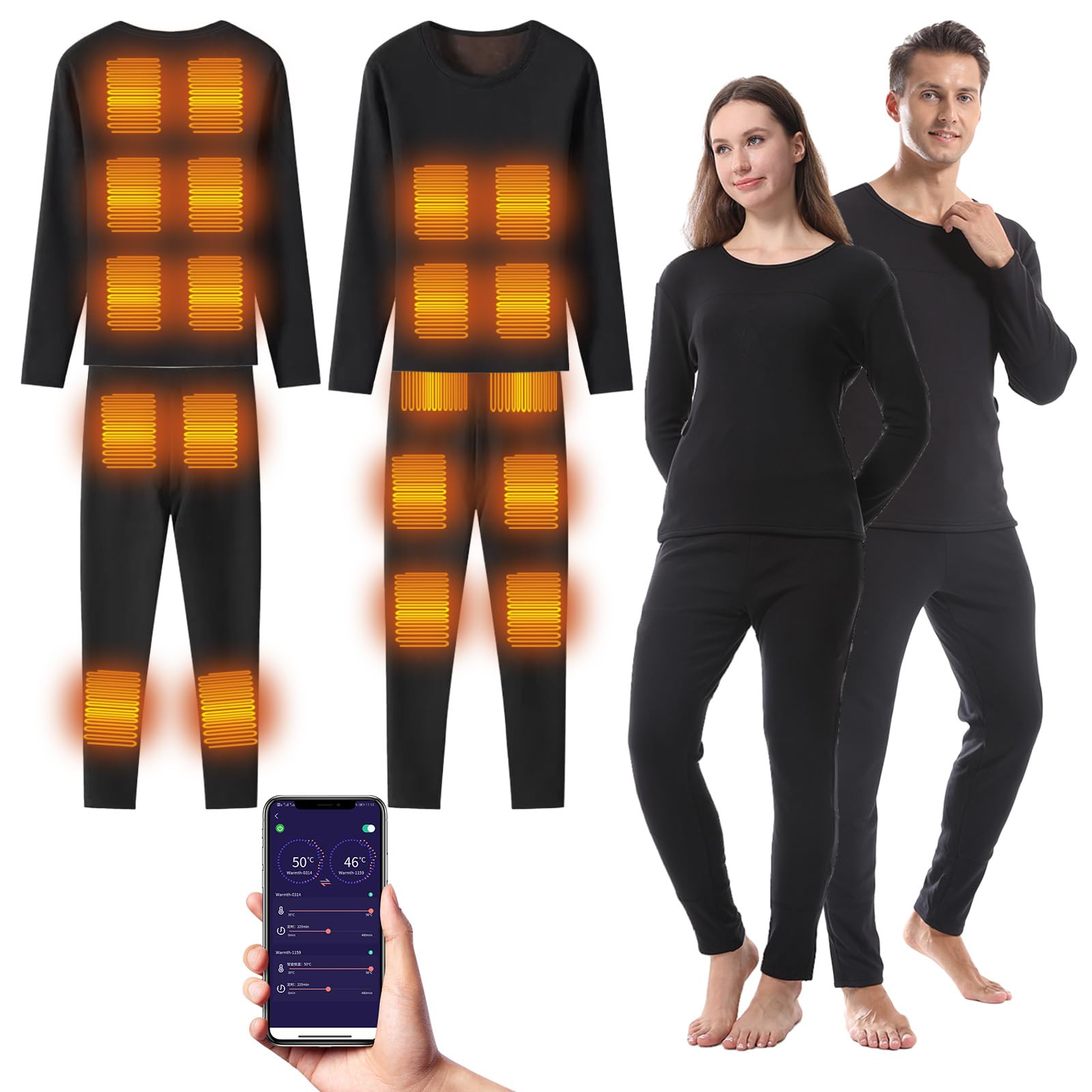 Graphene Heated Thermal Underwear Set 20 Heating Zones, Soft Fleece ...