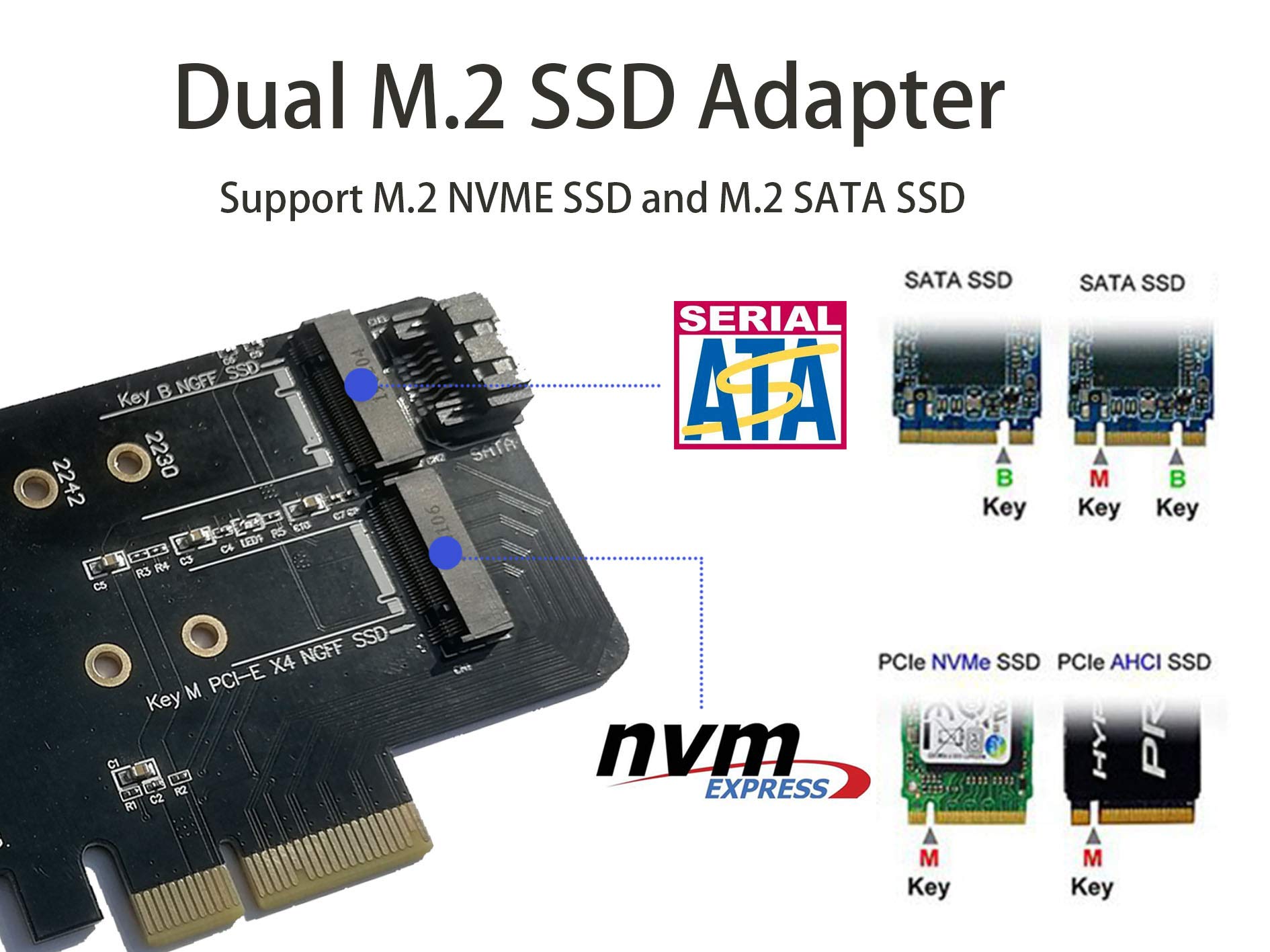 Mua PCIe Adapter for One M.2 NVMe Mkey and One SATA Bkey SSD, PCI-e 4.0 ...