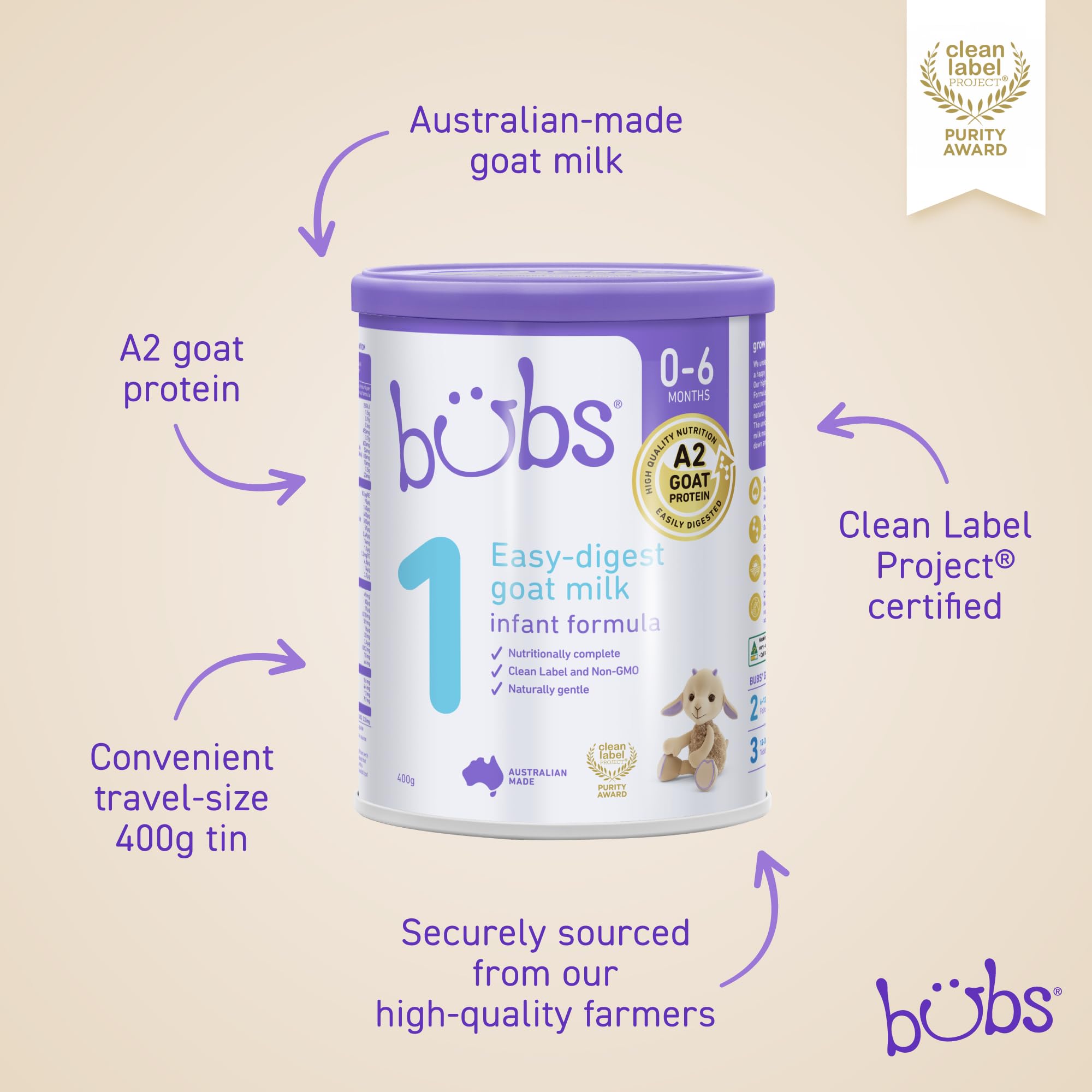 Bubs Goat Milk Infant Formula Stage 1, Made With Fresh Goat Milk, 14.1 ...