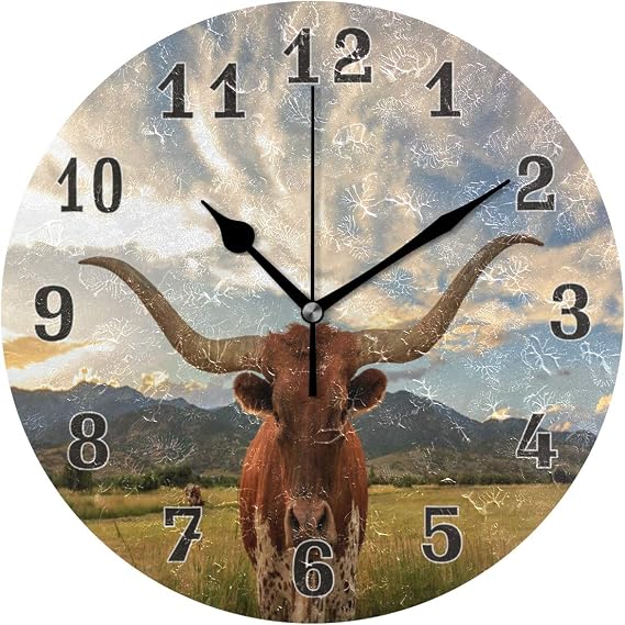 Amazon.com: Linomo Vintage Texas Longhorn Steer Cattle Wall Clock Decor ...