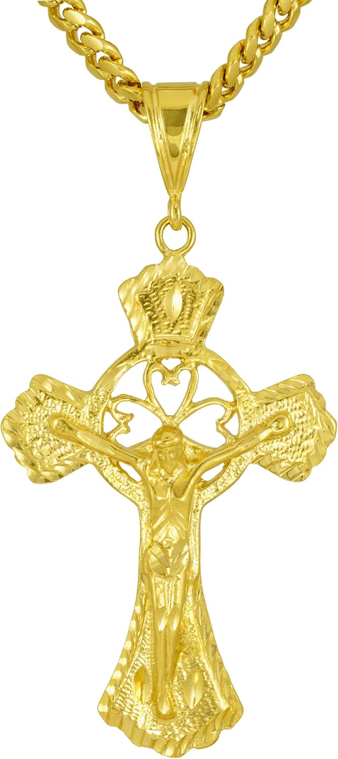 Lifetime Jewelry Gold Cross Necklace - 24k Plated Byzantine Crucifix ...
