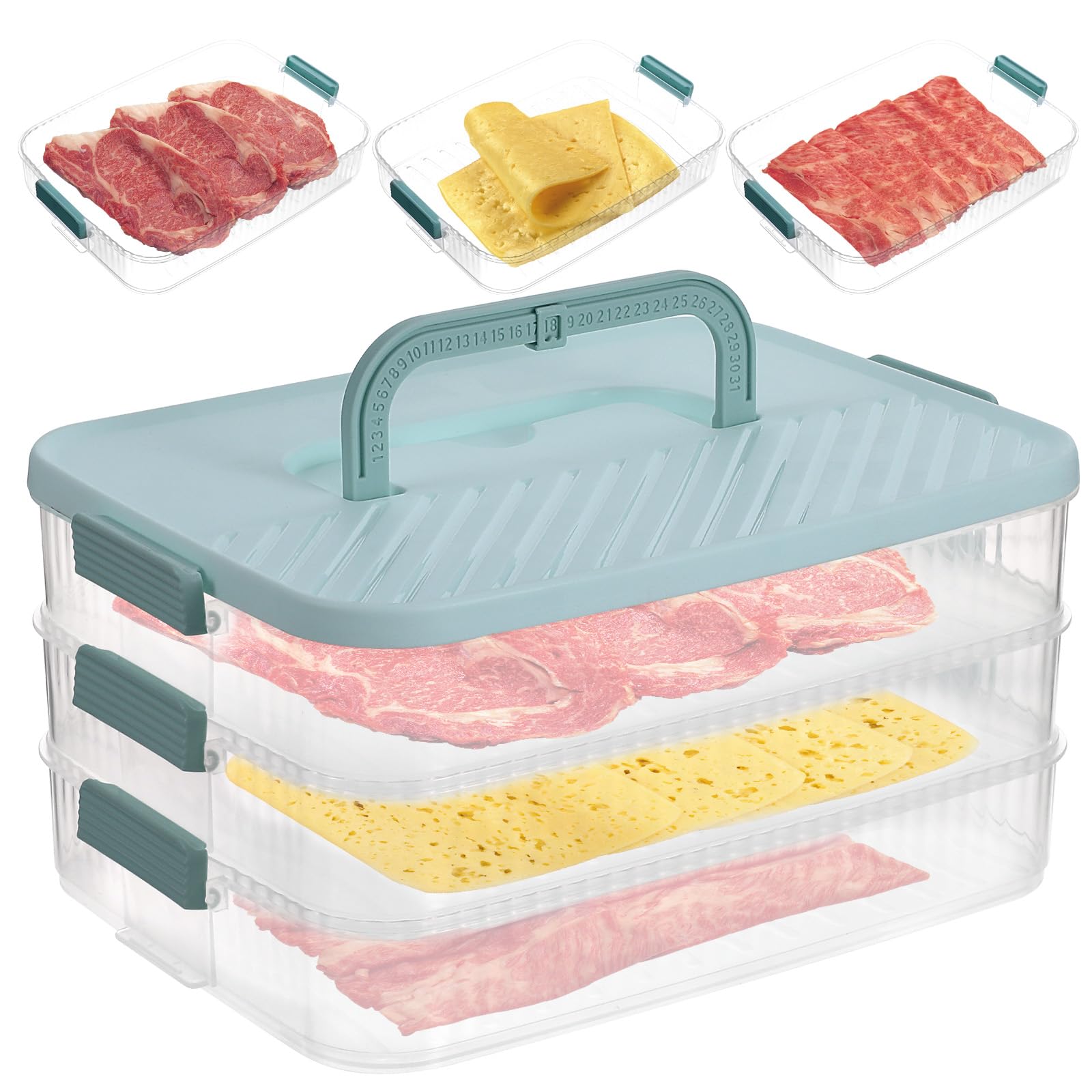 MAQUITA Deli Meat Container for Fridge, 3 Layer Lunch Meat Container ...