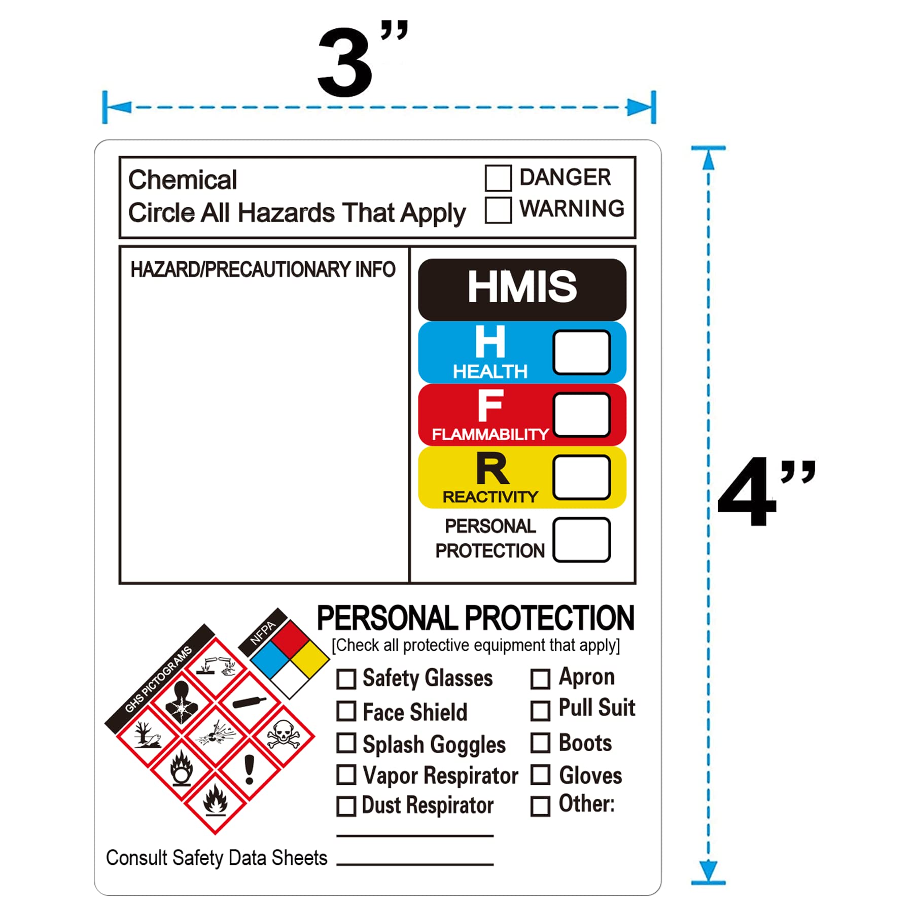 SDS OSHA Data Labels For Chemical Safety Data 4 X 3 Inch GHS Secondary ...