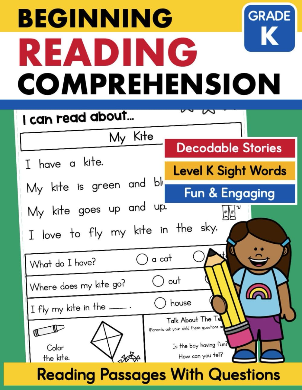 Beginning Reading Comprehension for Kindergarten Workbook: Sight Words ...