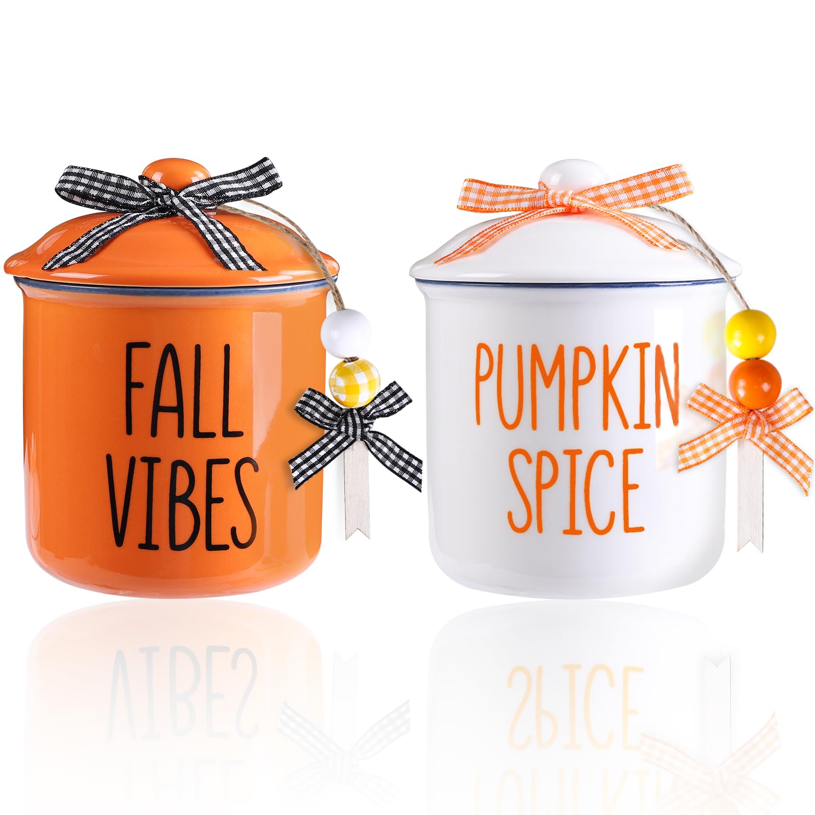 DIYDEC 2pcs Fall Ceramic Canisters Thanksgiving Ceramic Cup Mini Jar ...