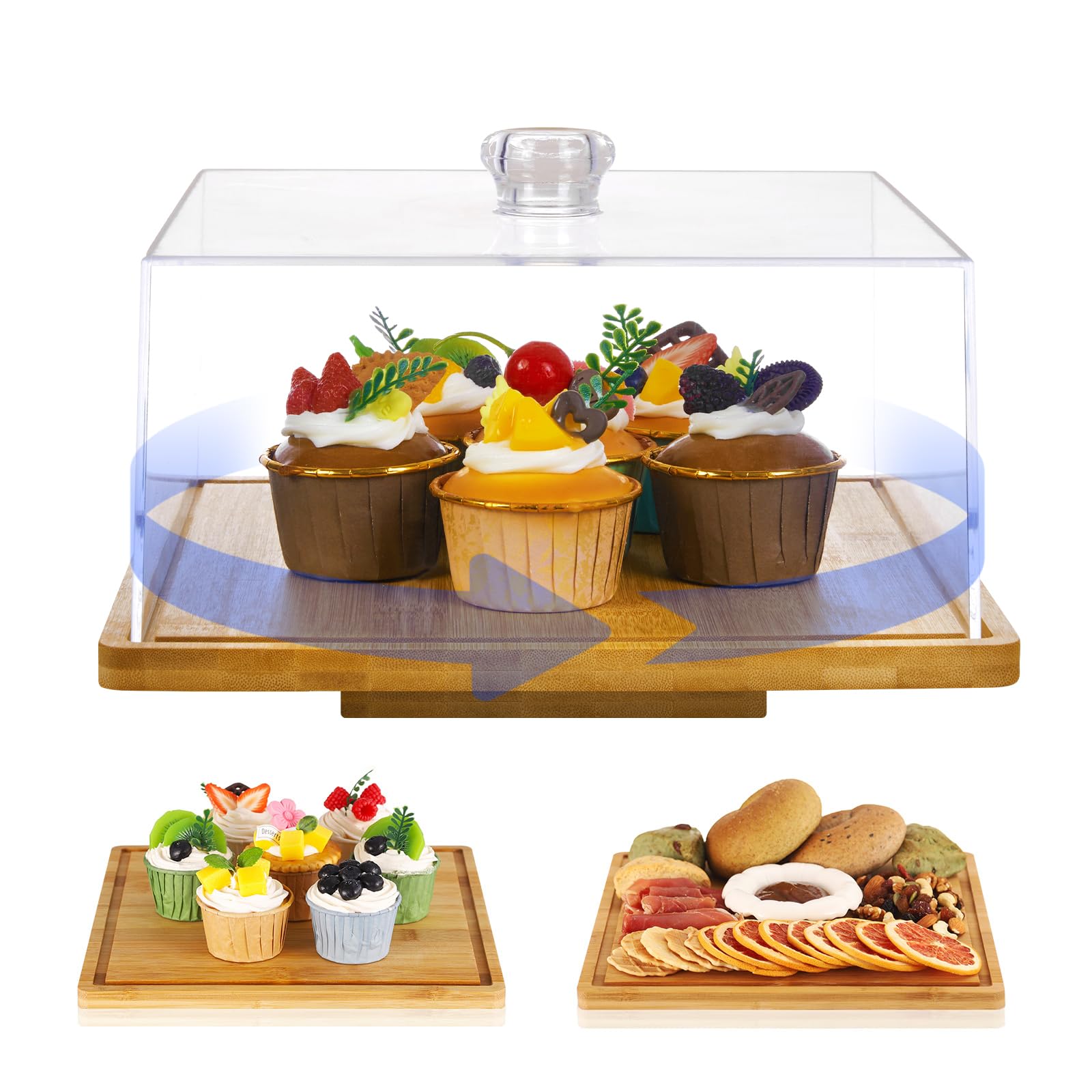 Rotatable Square Cake Stand?Cake Stand with Dome?Rotating Dessert ...