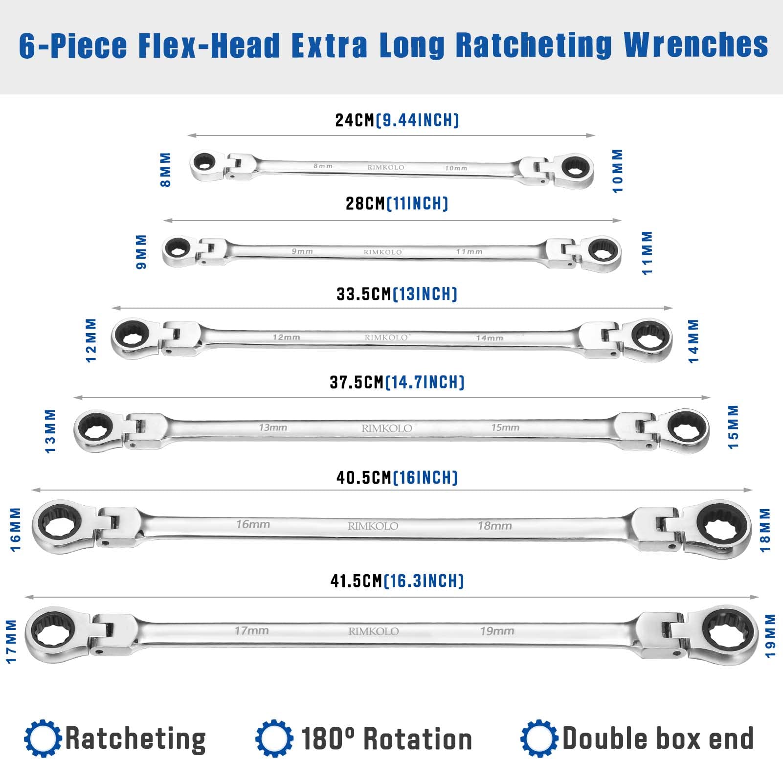 Mua 6-Piece Extra Long Flex-Head Ratcheting Wrench Set, 72-Tooth Double Box End Wrench Set, CR-V ...