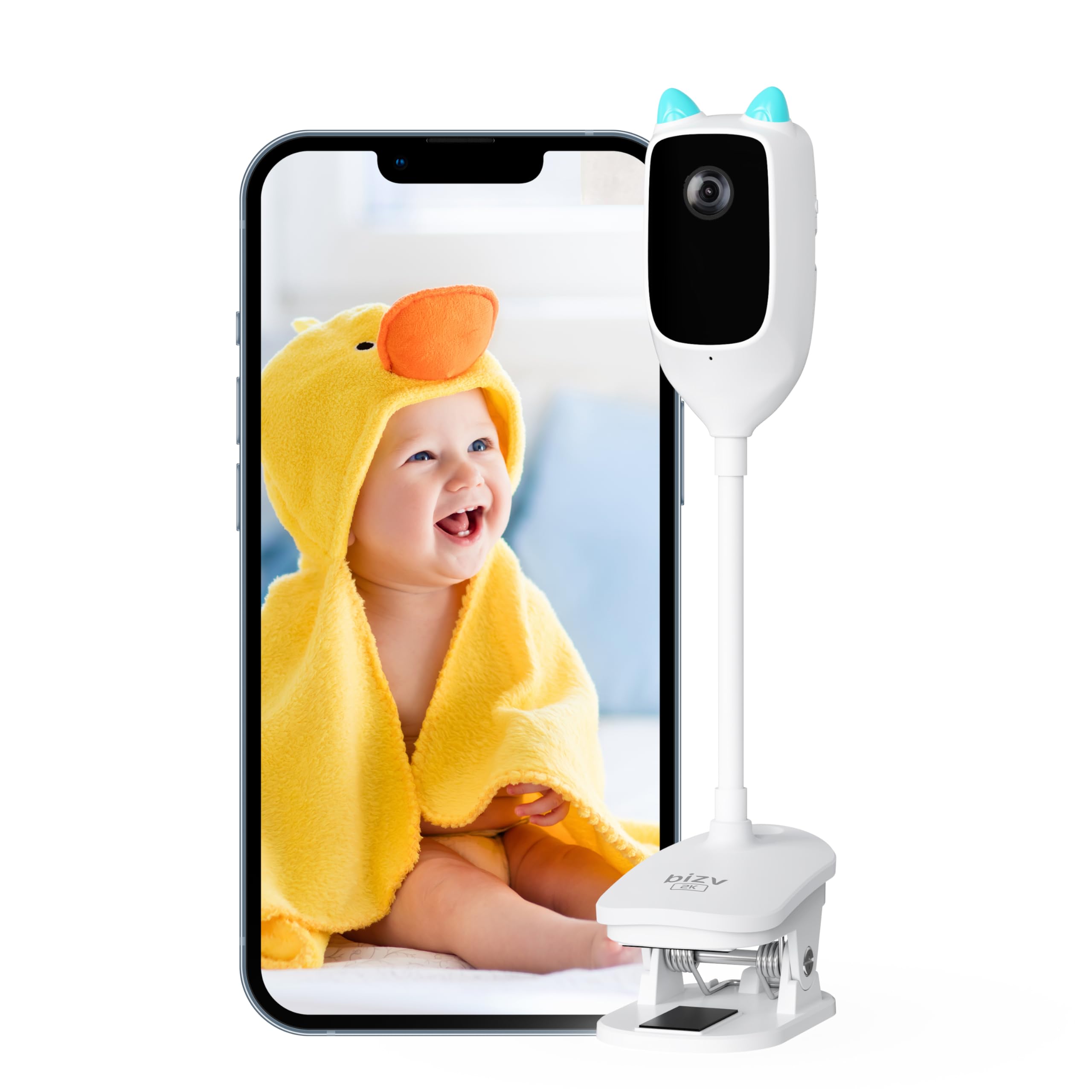 bizv 2K Baby Monitor with Holder Attaches to Crib Cot Shelves, 360 ...