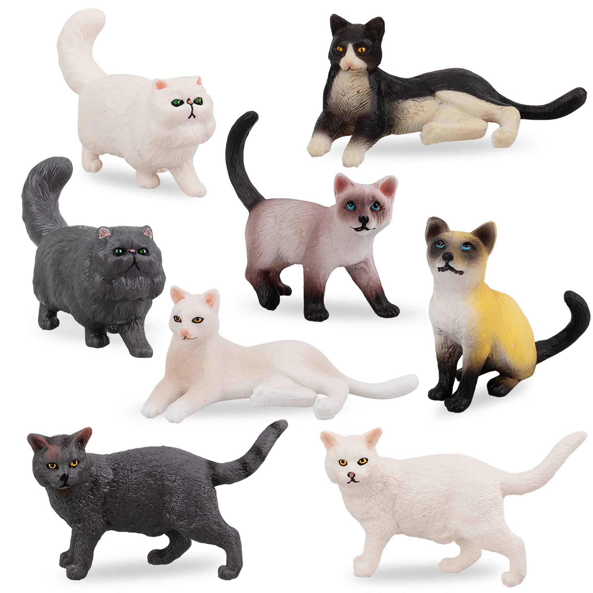 Toymany 8PCS Small Black White Cat Figurines, Realistic Educational Cat ...
