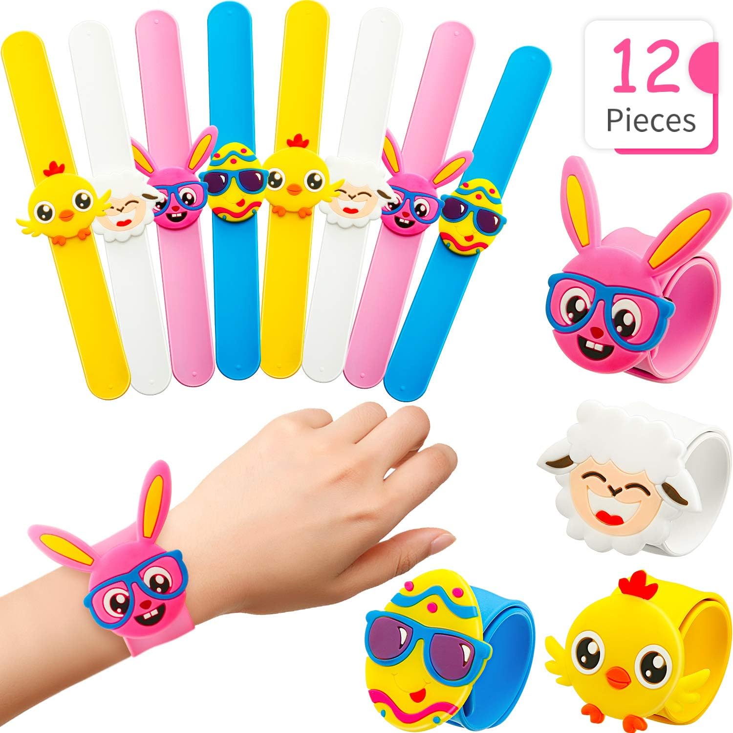 Amazon.com: 12 Pieces Easter Slap Bracelets Cartoon Easter Egg Chick ...