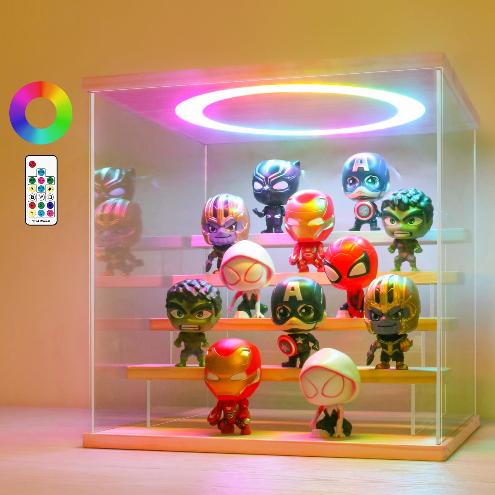 LANSCOERY Acrylic Display Case with Color Changing LED Light, Clear 5 ...