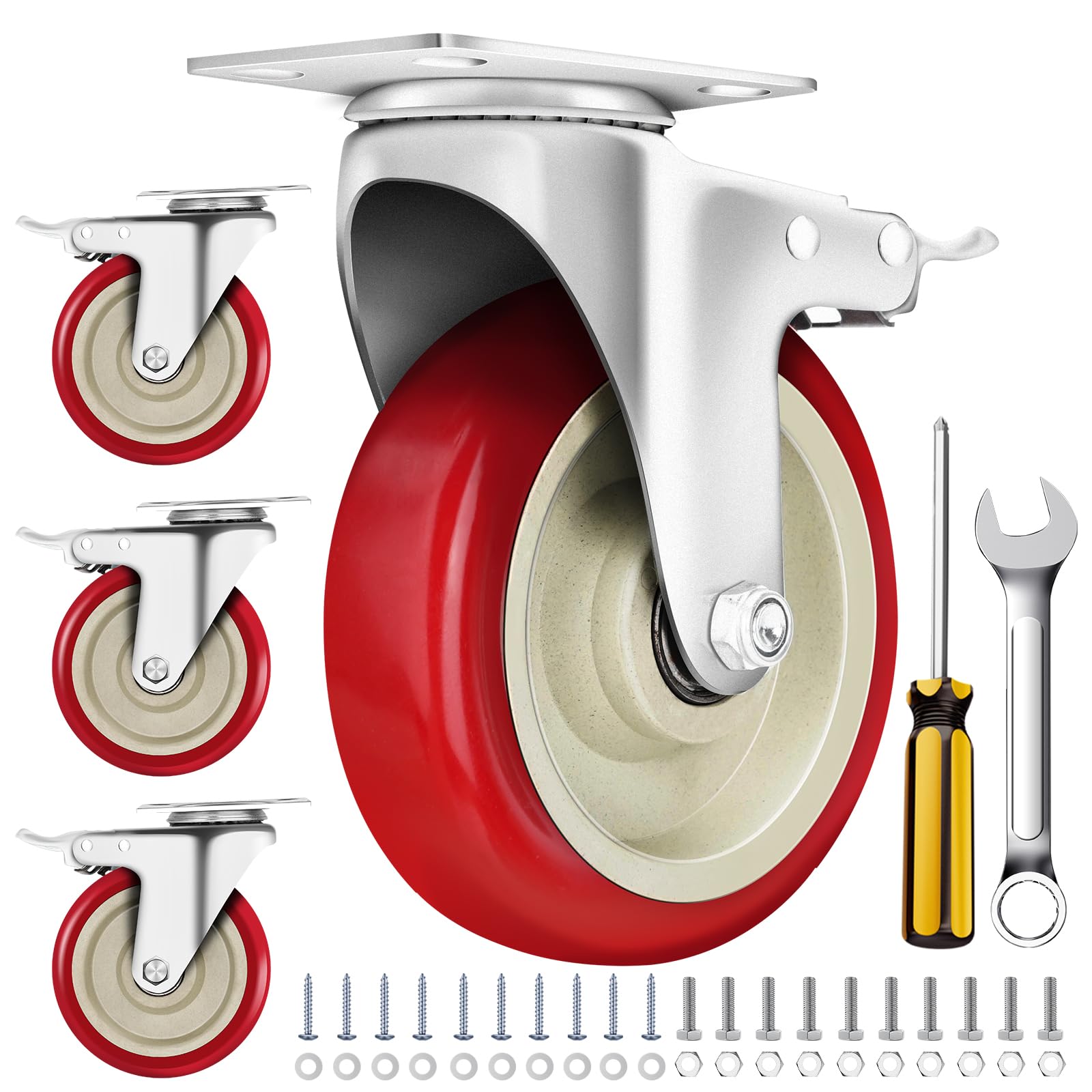 Caster Wheels 5 Inch, Heavy Duty Caster Set of 4, Swivel Castor Wheels ...