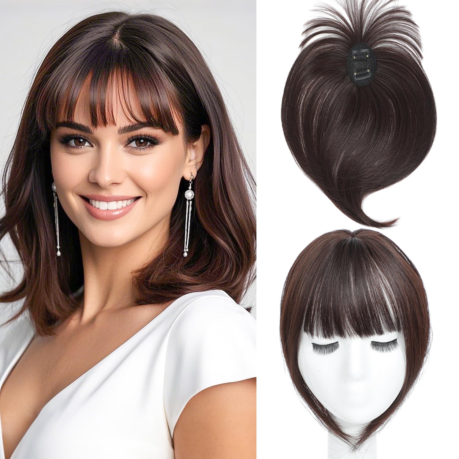 WKCT Hair Topper with Bangs Clip, 360° 3D Cover Hair Toppers for Women ...