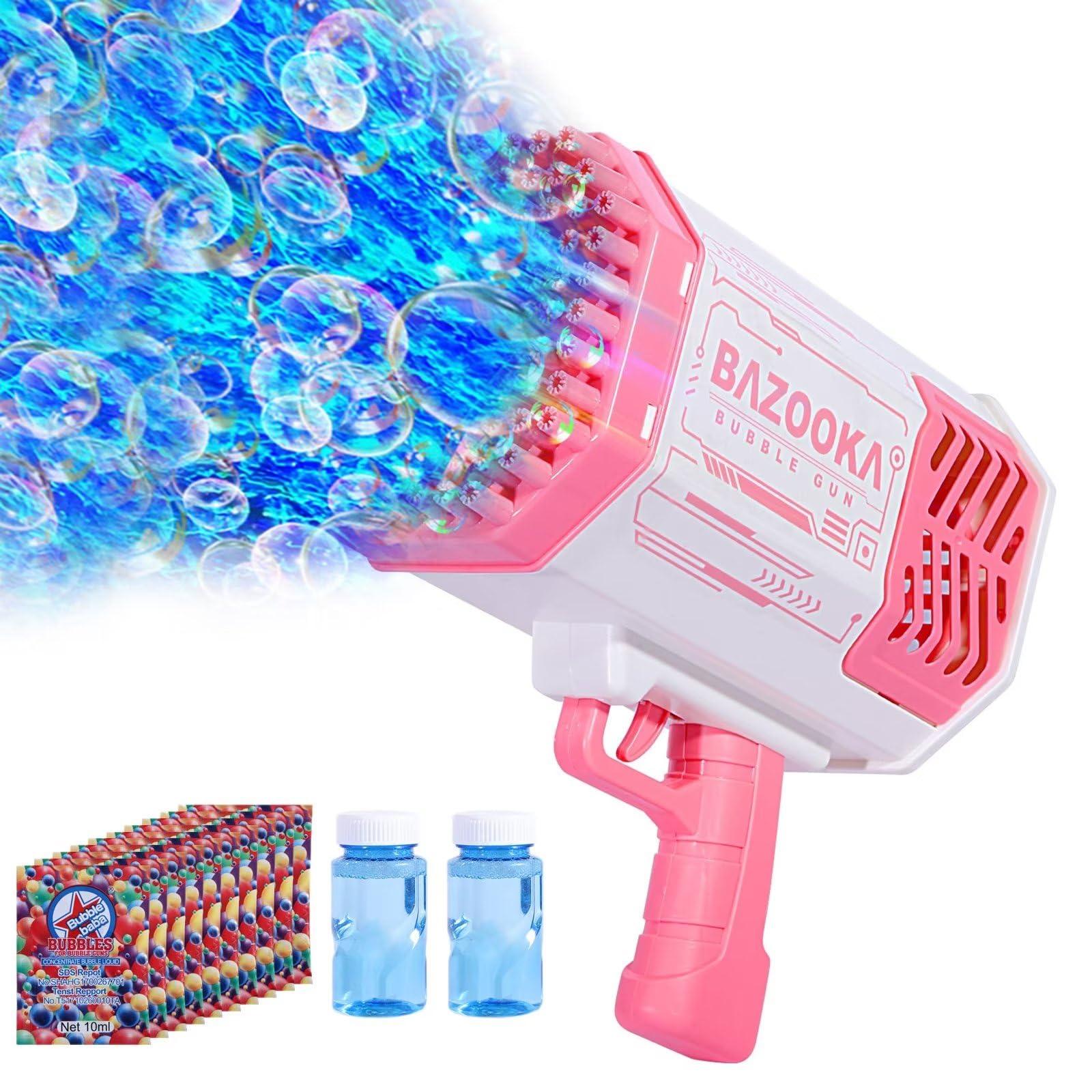 Bubble Machine Gun, 69 Holes Bubble Gun with Lights, Pink Outdoor ...