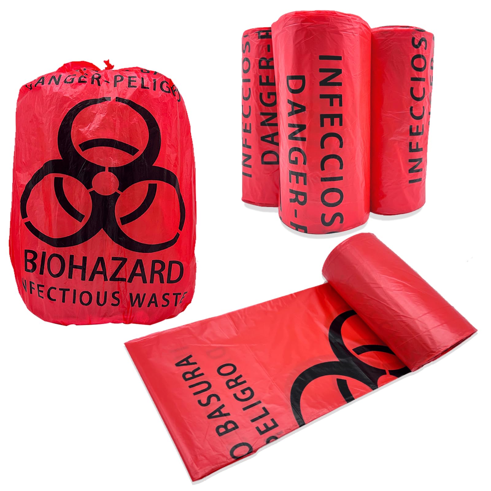 Seadasyoon Biohazard Waste Bags 100 Count 24.4in, 10-Gallon Safe ...