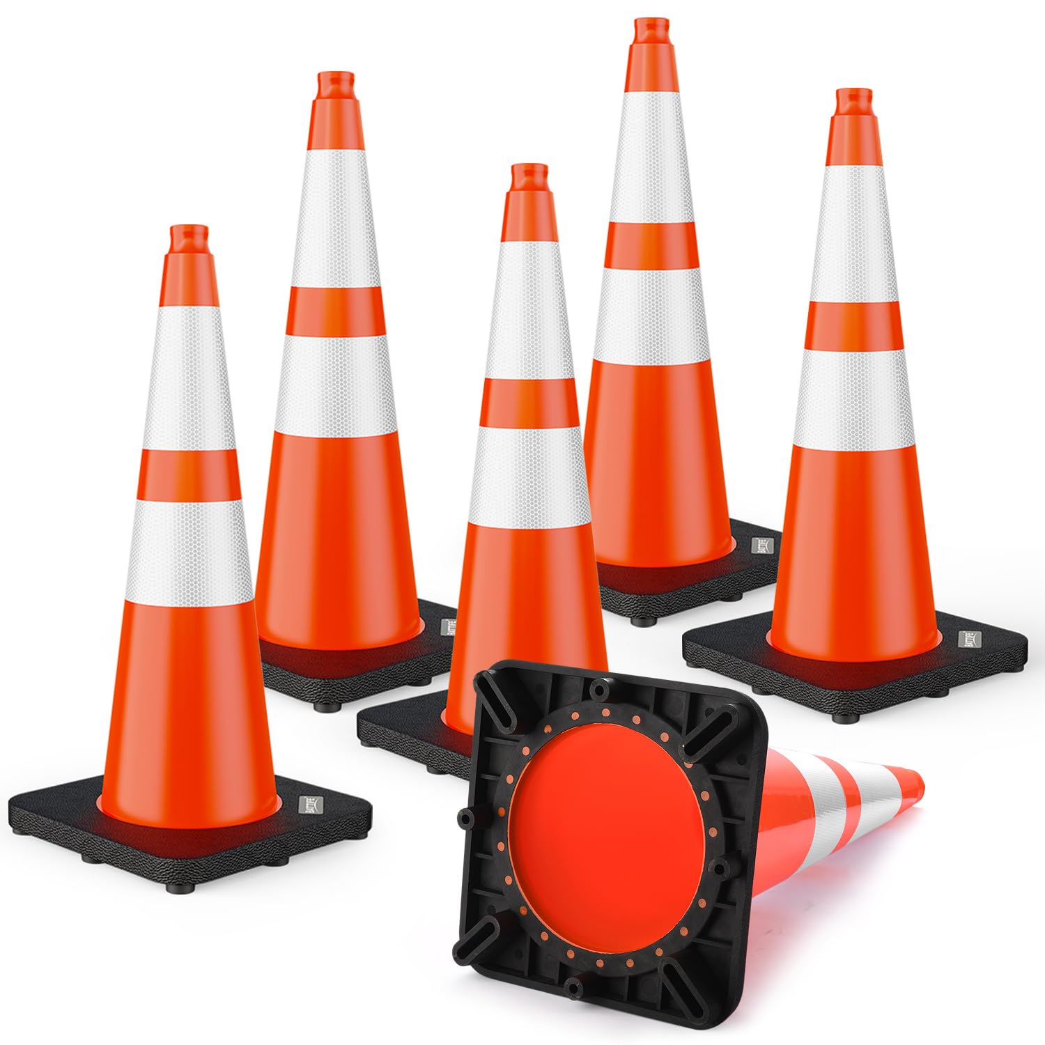 BATTIFE 28 Inch Traffic Cones with Black Weighted Base, PVC Orange ...