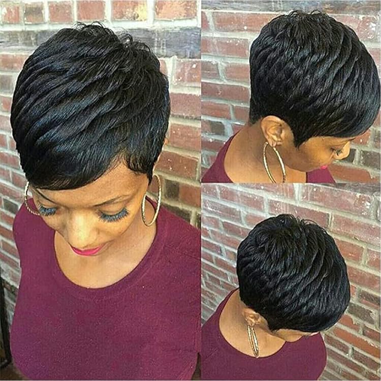 Alcobi Pixie Cut Wigs For Black Women Human Hair Short Bob Wigs With ...