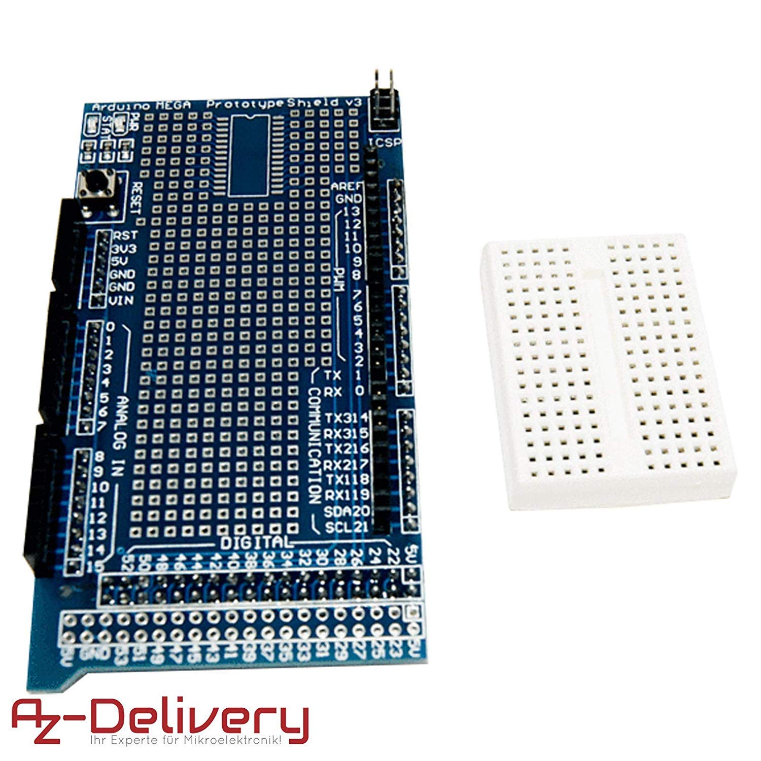 AZDelivery Prototyping Prototype Shield with Mini Breadboard compatible with MEGA 2560 R3 ...