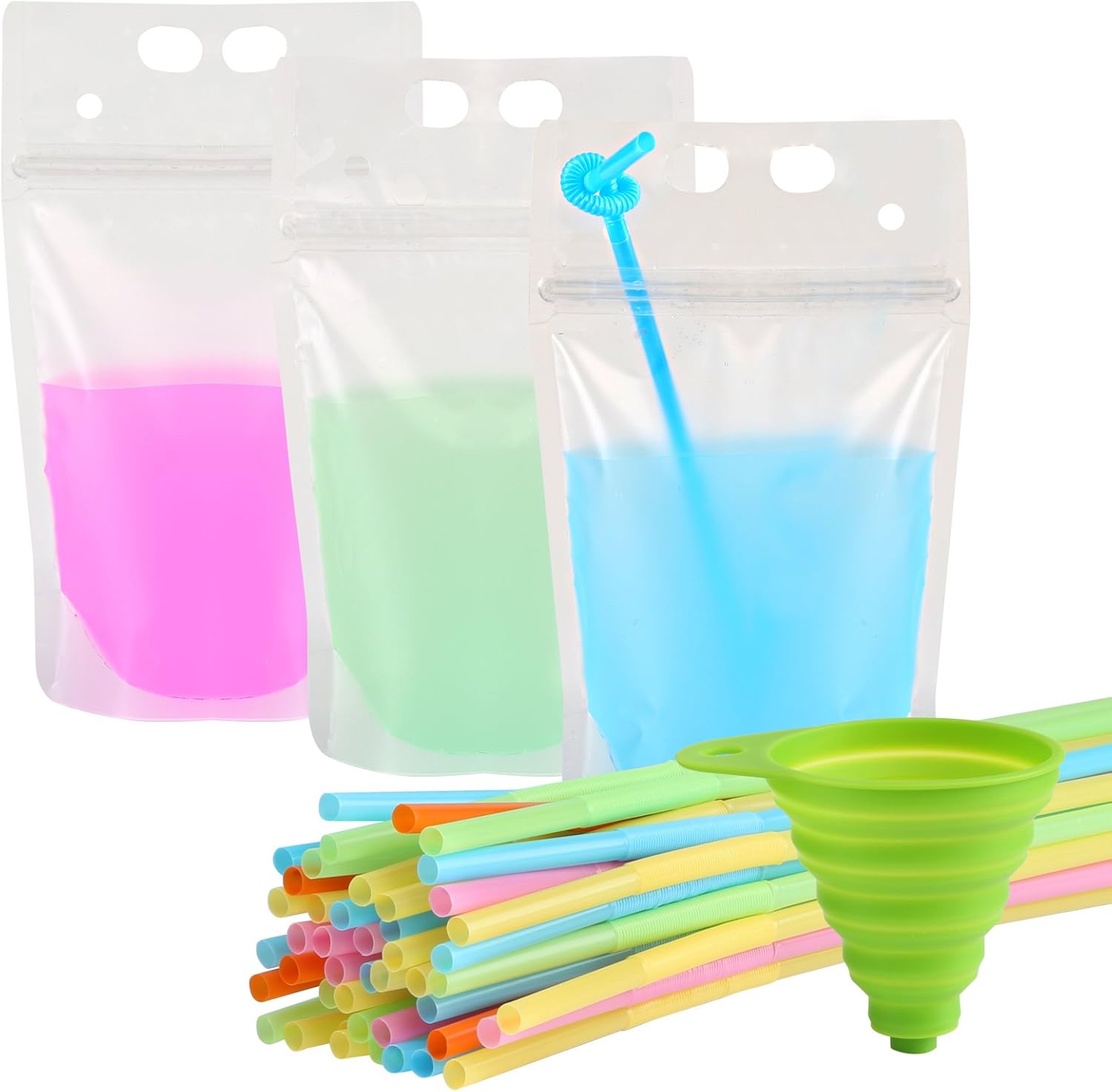 LIHAO 50pcs Plastic Beverage Bags with 50pcs Disposable Drinking Straws ...