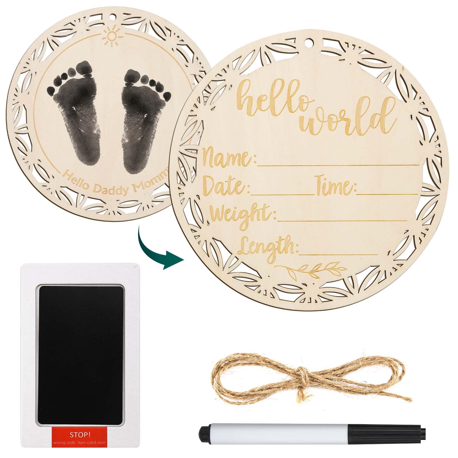 Baby Announcement Sign, 6.69 Inch Wooden Hello World Newborn Sign with ...