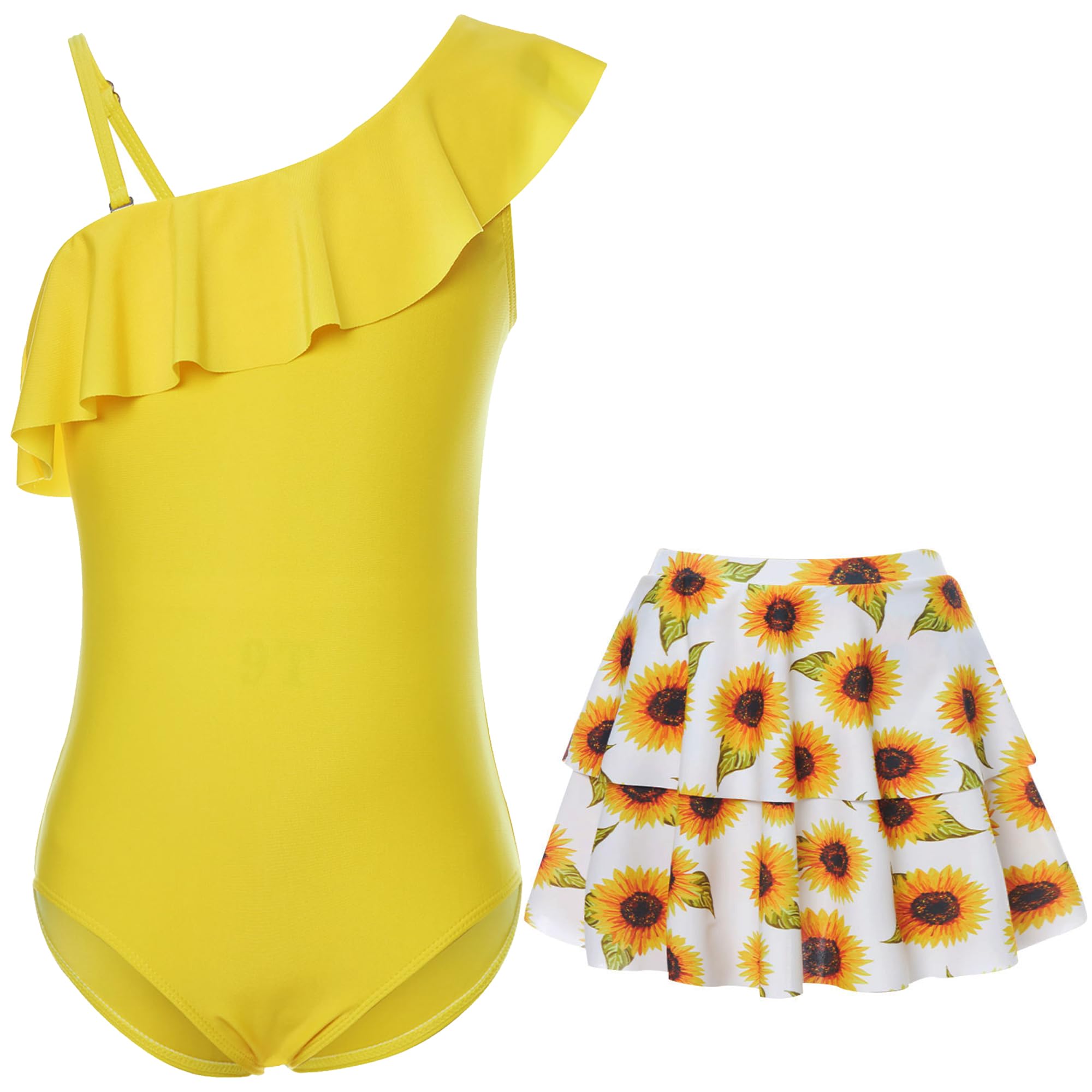 swimsobo One Piece Swimsuit for Size 9-10 Years Girl Yellow Sunflower ...