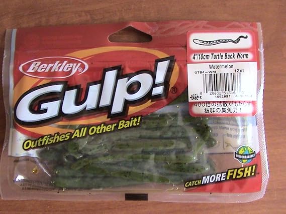 Berkley Gulp Turtle Back Worm, Watermelon, 4-Inch, 12-Pack, Artificial ...
