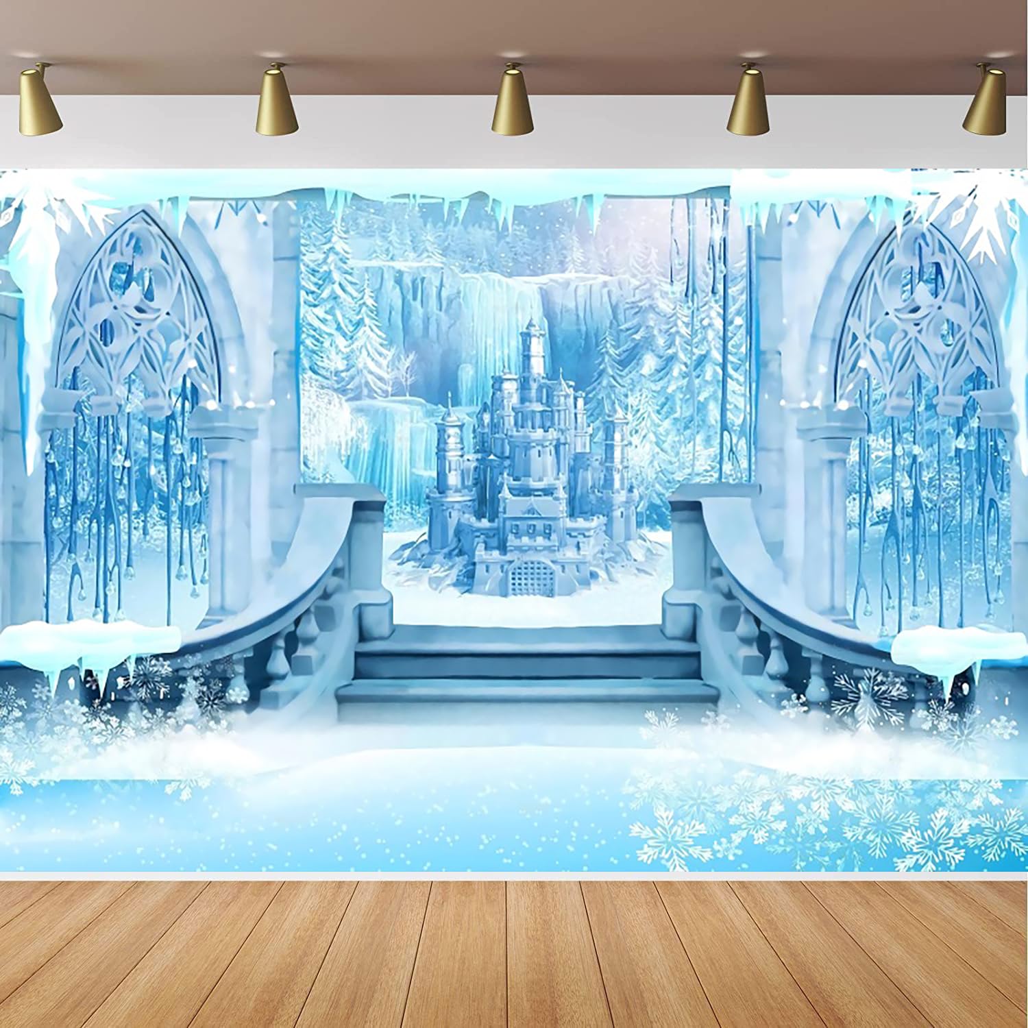 8x6ft Winter Wonderland Backdrop Blue Ice Snow Castle Snowflakes ...
