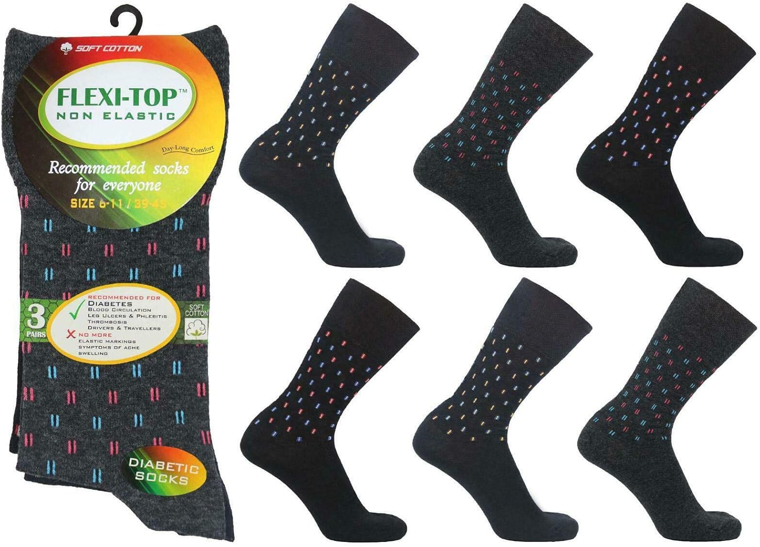 Mega_JumbleSale® Mens 12 Pairs of Soft Flexi Top Non Elastic Socks ...