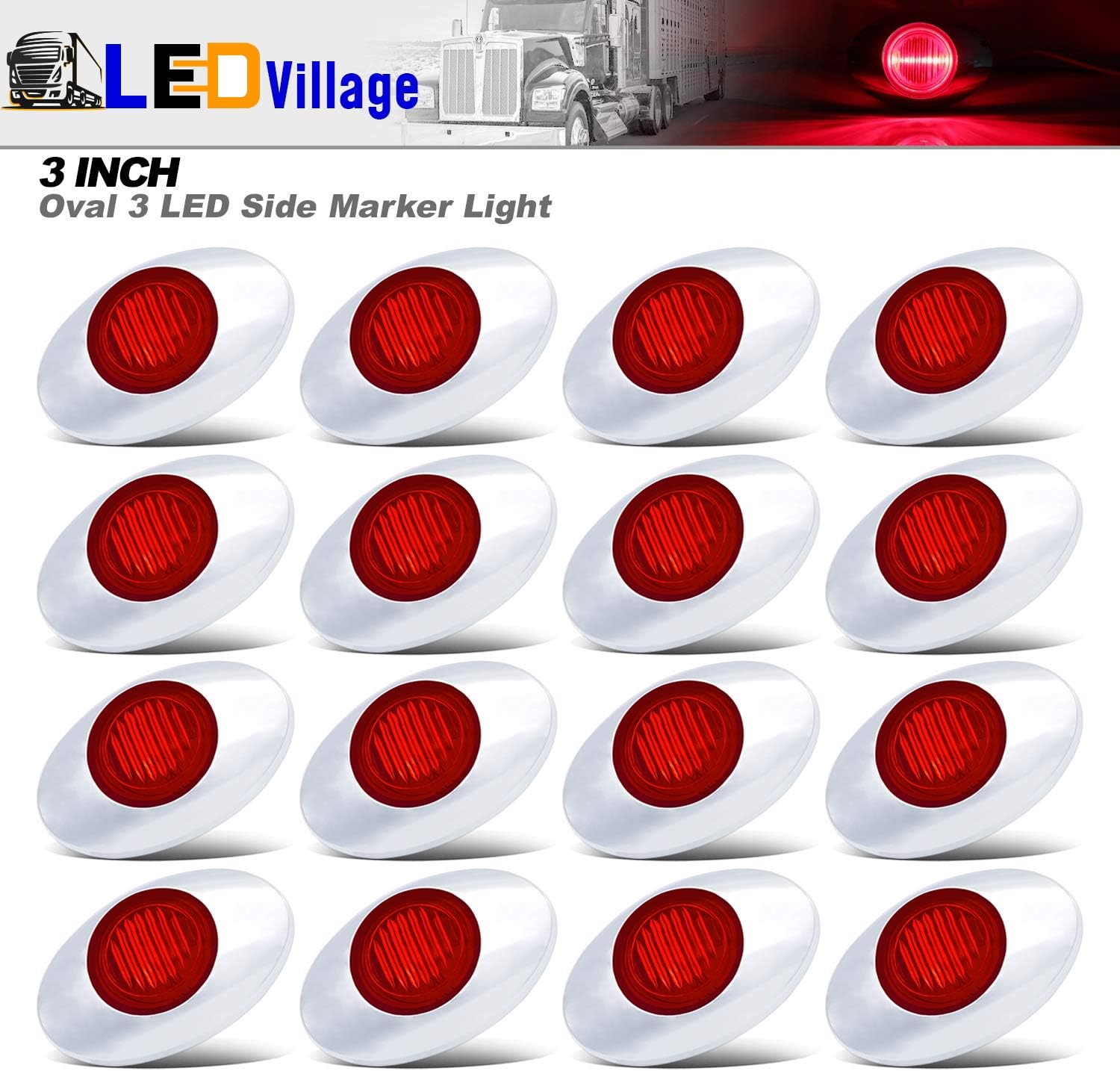 Amazon.com: [Pack of 16] Ledvillage 3 Inch Oval Red LED Clearance Lamp ...
