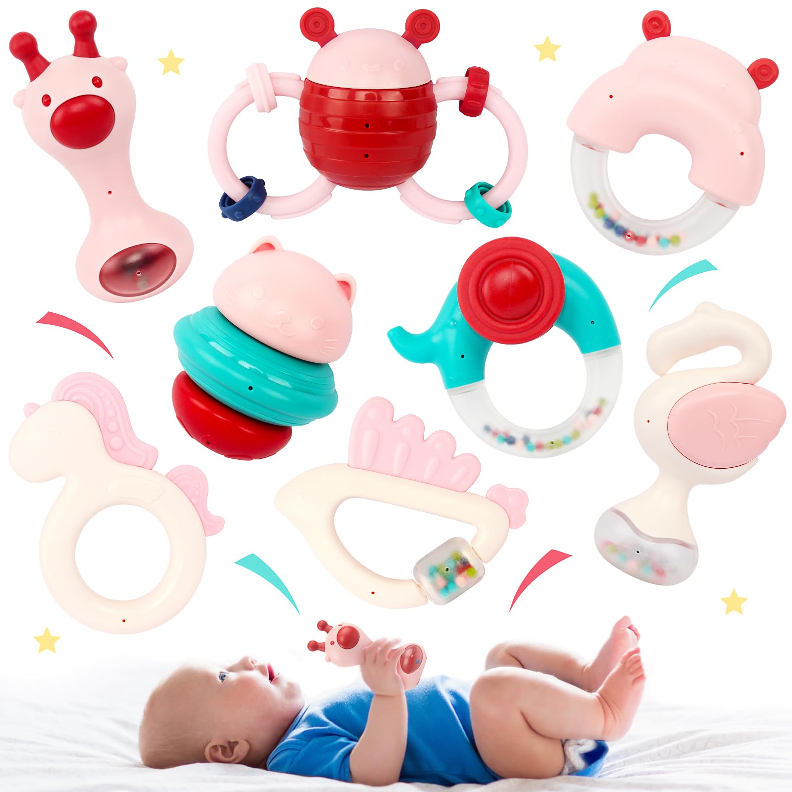 Baby Rattles Toys 6-12 Months, Infant Teething Toysfor Babies 0-6 ...
