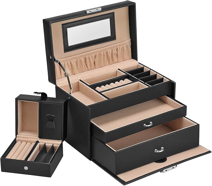 SONGMICS Schmuckkasten, Schmuckbox mit 3 Ebenen, Schmuck-Organizer mit ...