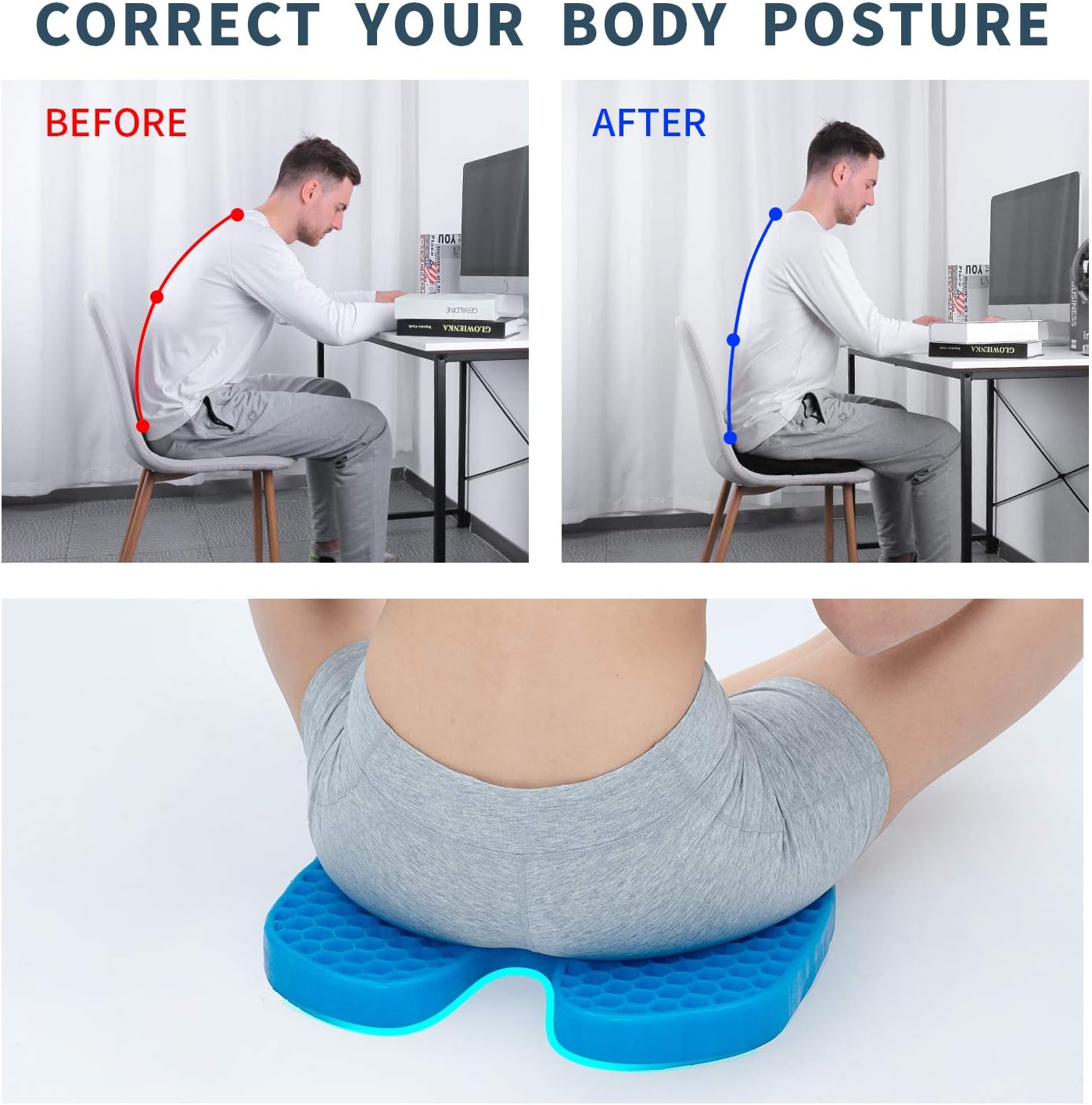 Leader Accessories Orthopedic Seat Cushion,Gel Memory Foam Ergonomic ...