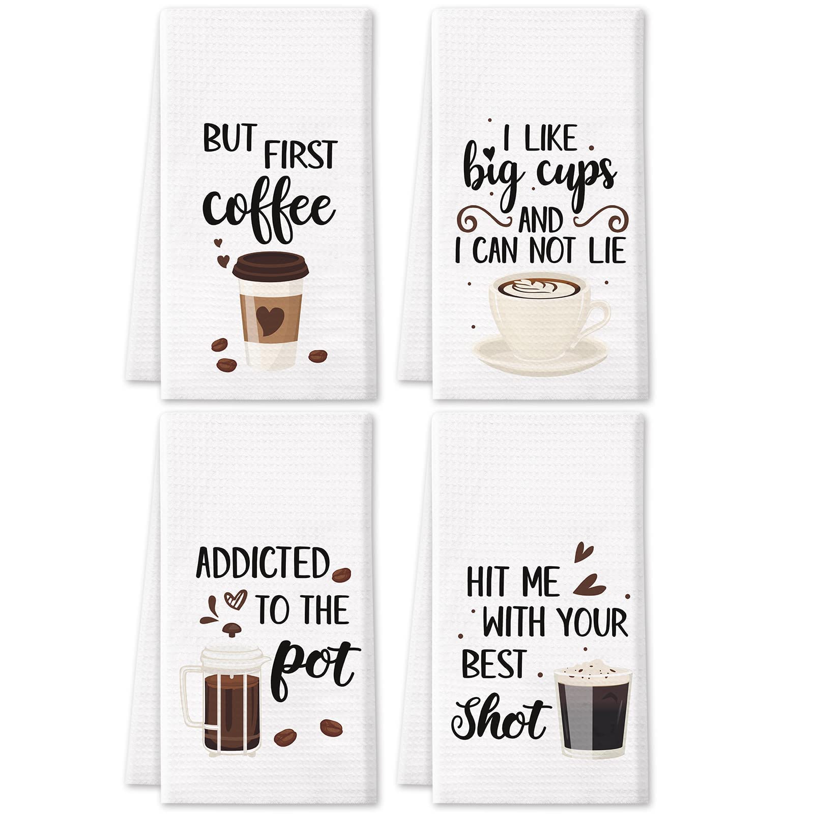 Vansolinne Coffee Kitchen Towels Funny Dish Towels Coffee bar Decor Set ...