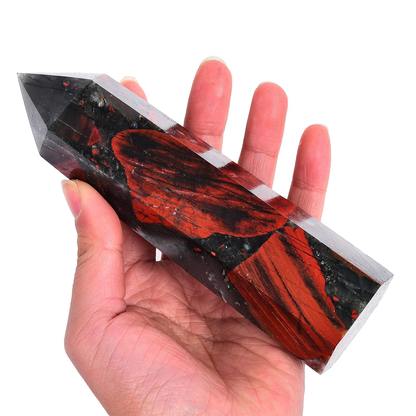 AMOYSTONE African Bloodstone Obelisk Large Healing Crystal Wand Tower 6 ...