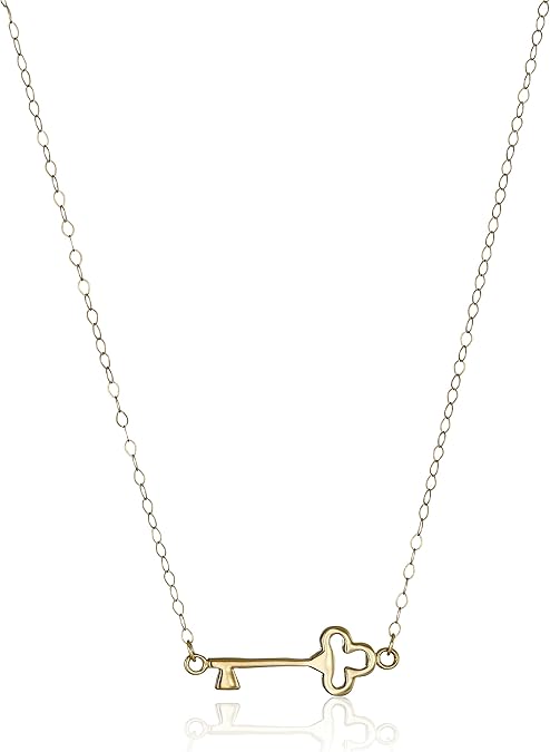 Amazon.com: 14k Yellow Gold Small Key Sideways Chain Necklace, 17": Jewelry