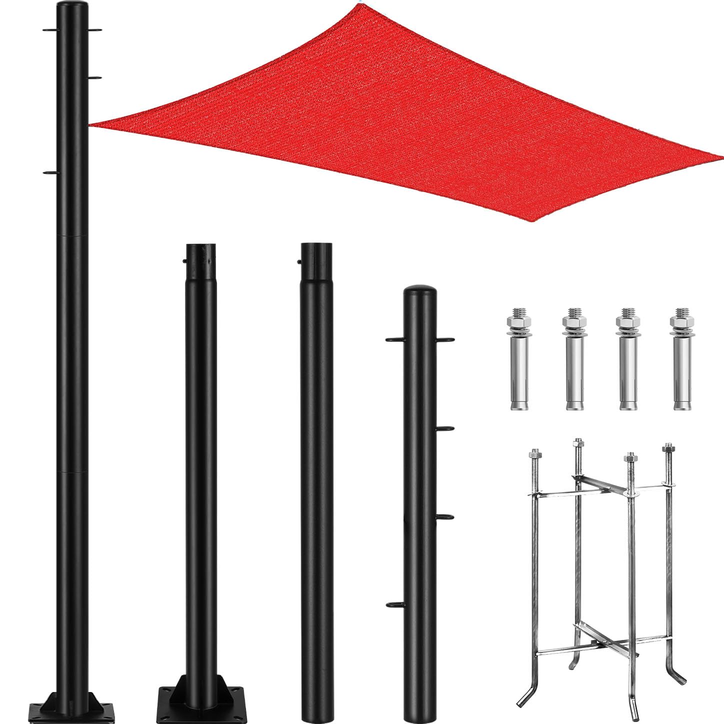 WARMWU Sun Shade Poles, Heavy Duty 10Ft Shade Sail Poles (with Rebar ...