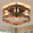 4-Light Rustic Farmhouse Wood Flush Mount Ceiling Light Fixture 14.17 ...