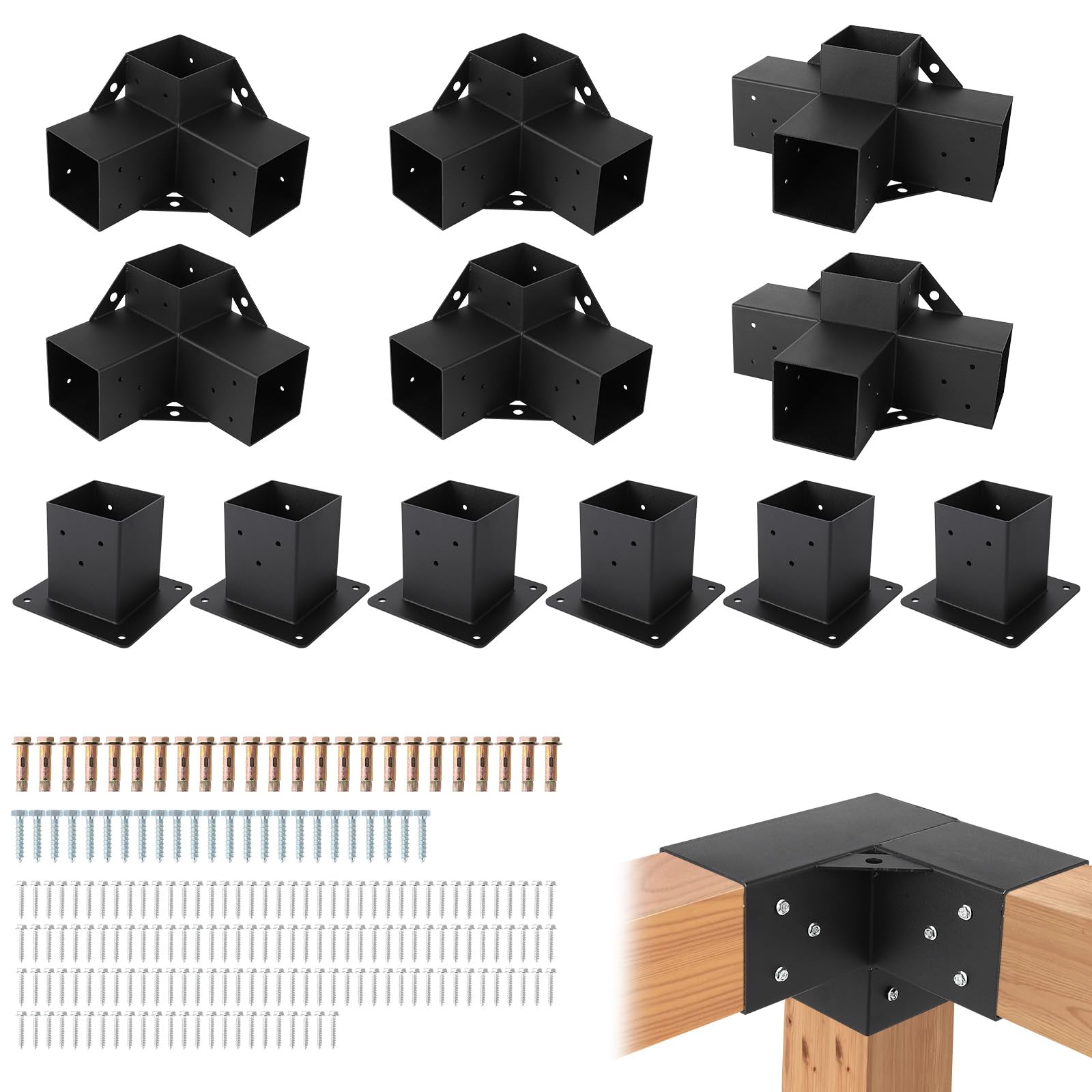 Pergola Brackets Kit,4''x4'' Heavy Duty Carbon Steel Gazebo Kit 3-Way ...