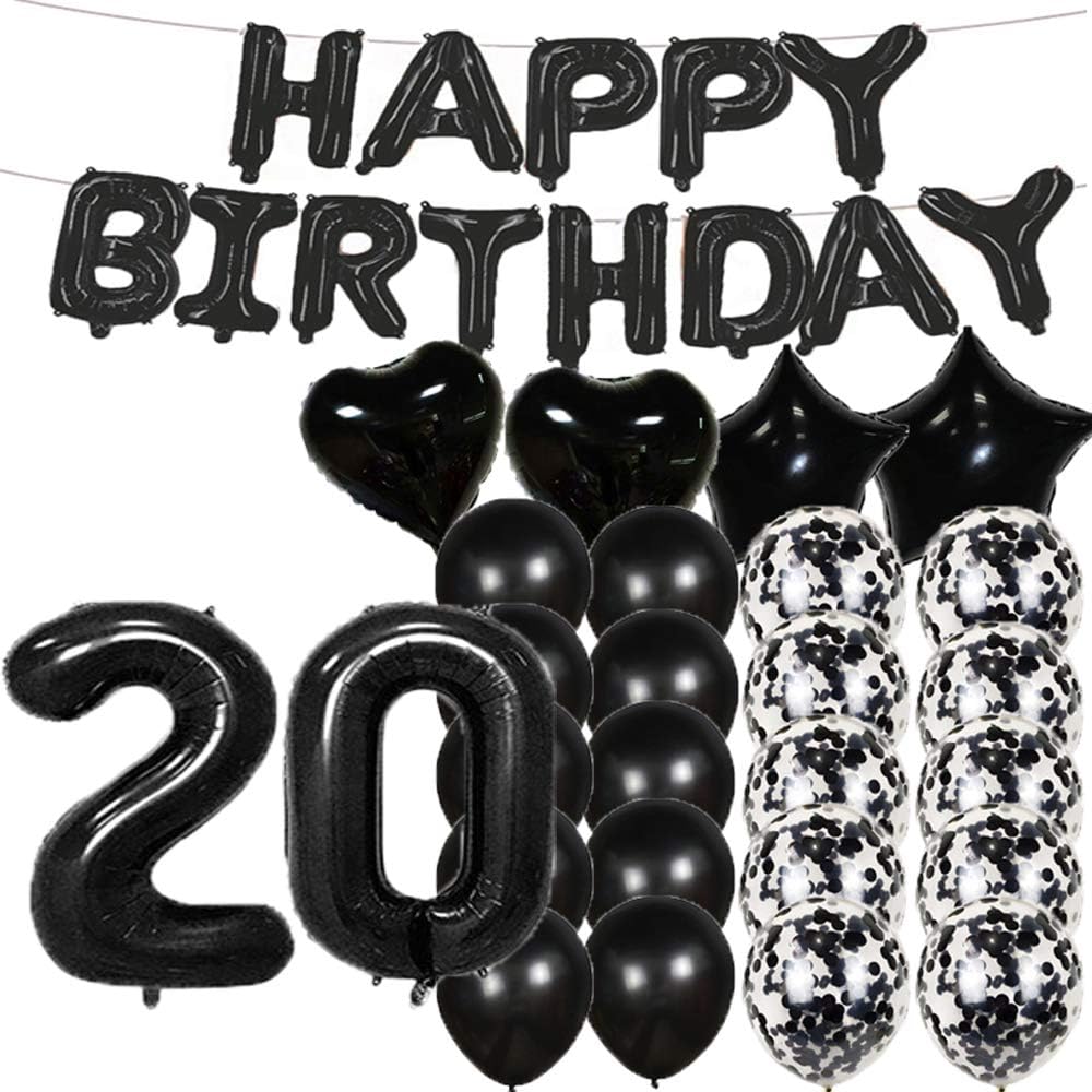 Sweet 20th Birthday Decorations Party Supplies,Black Number 20 Balloons ...