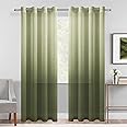 Amazon.com: DWCN Faux Linen Ombre Sheer Curtains - Gradient Semi Voile Grommet Top Window ...