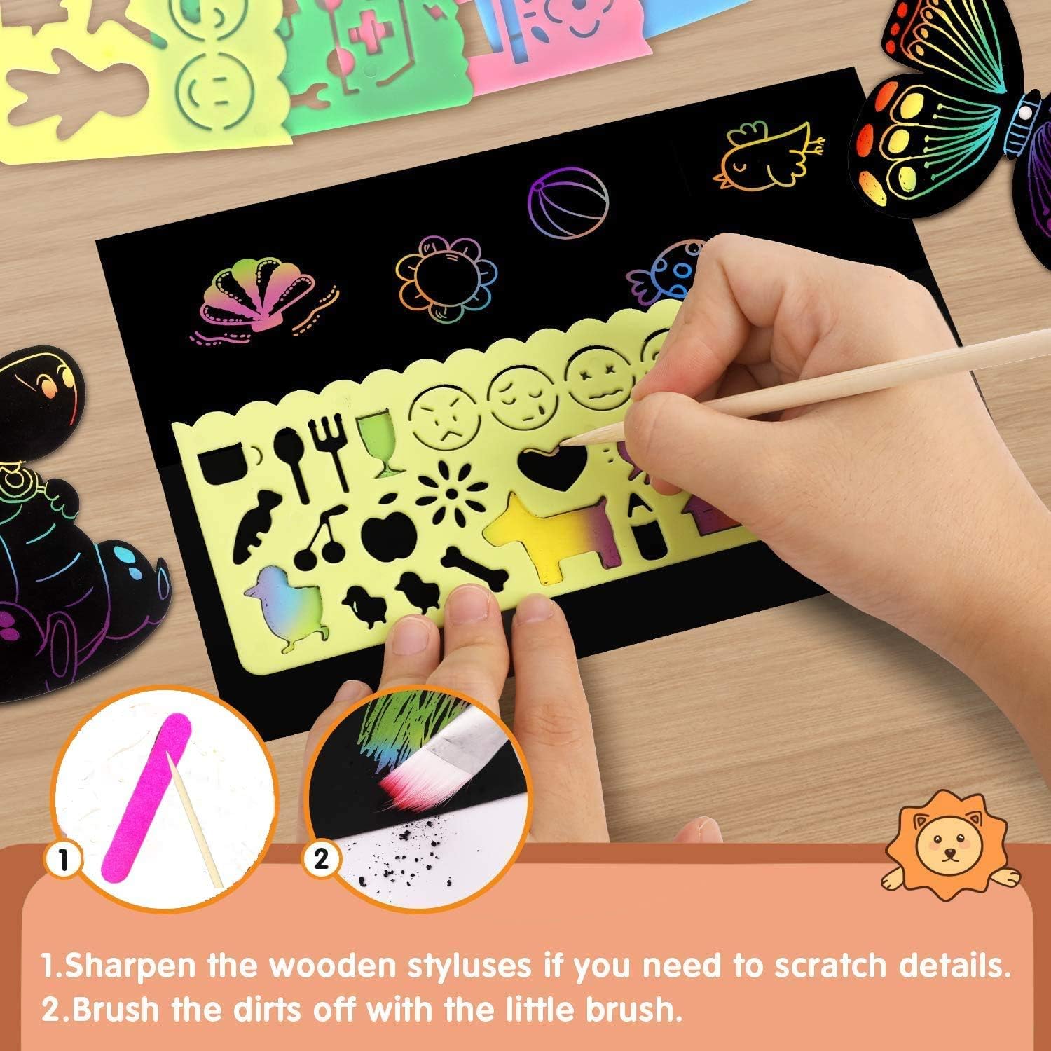 Scratch Paper Art Set, [50 Sheets + 6 Stencils] Rainbow Magic Scratch ...