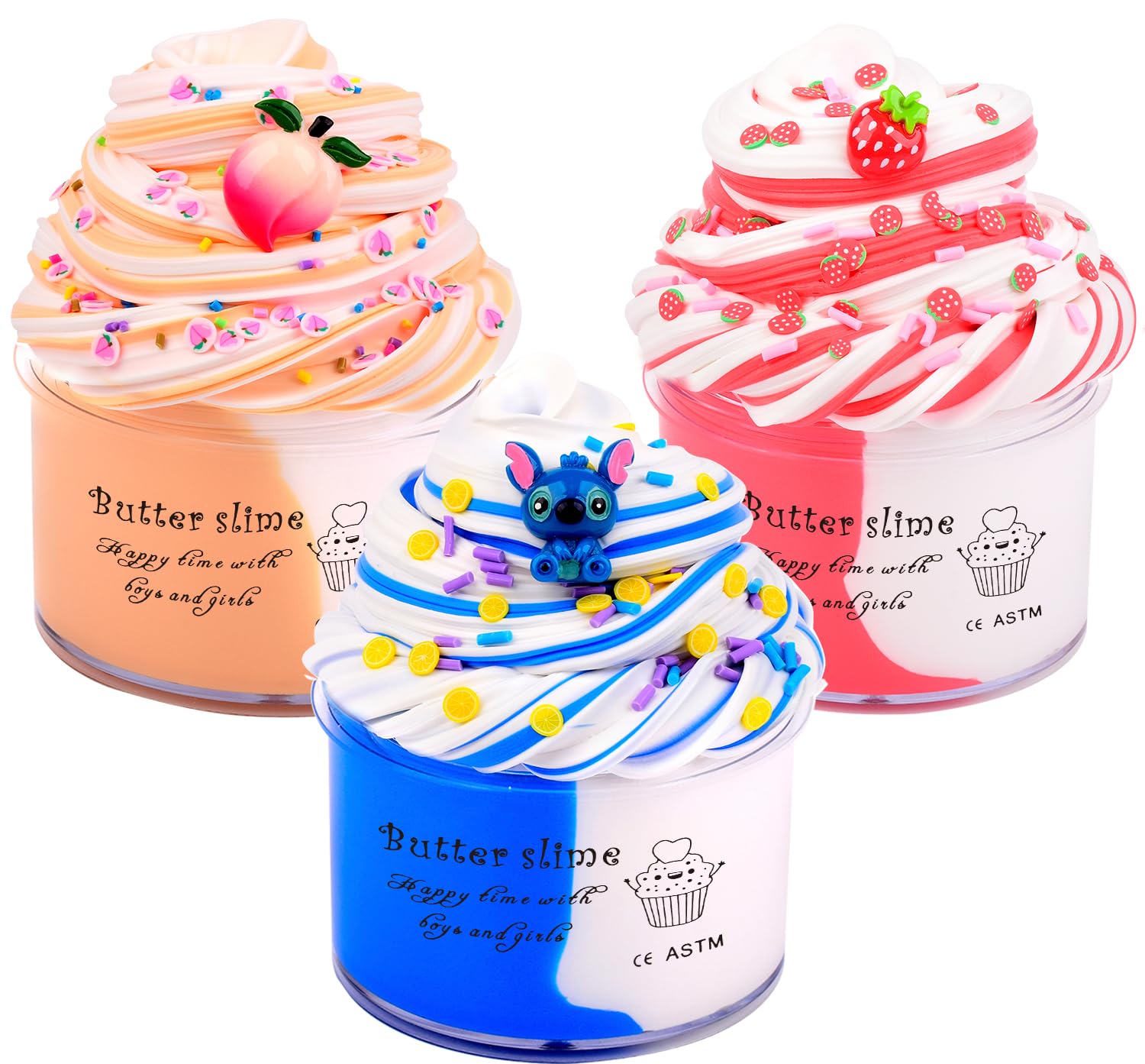 Keemanman Butter Slime Kit, 3 Pack with Blue, Strawberry and Peach ...