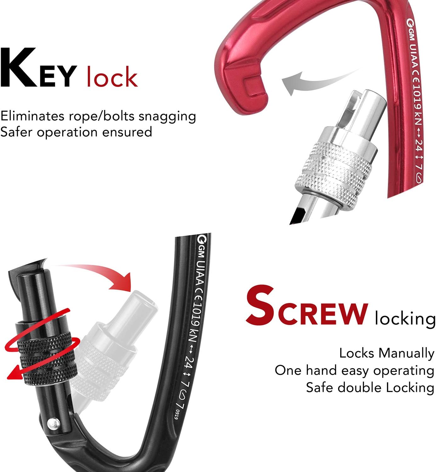 GM CLIMBING Ultra-Light Screw Locking Carabiner CE UIAA Certified ...