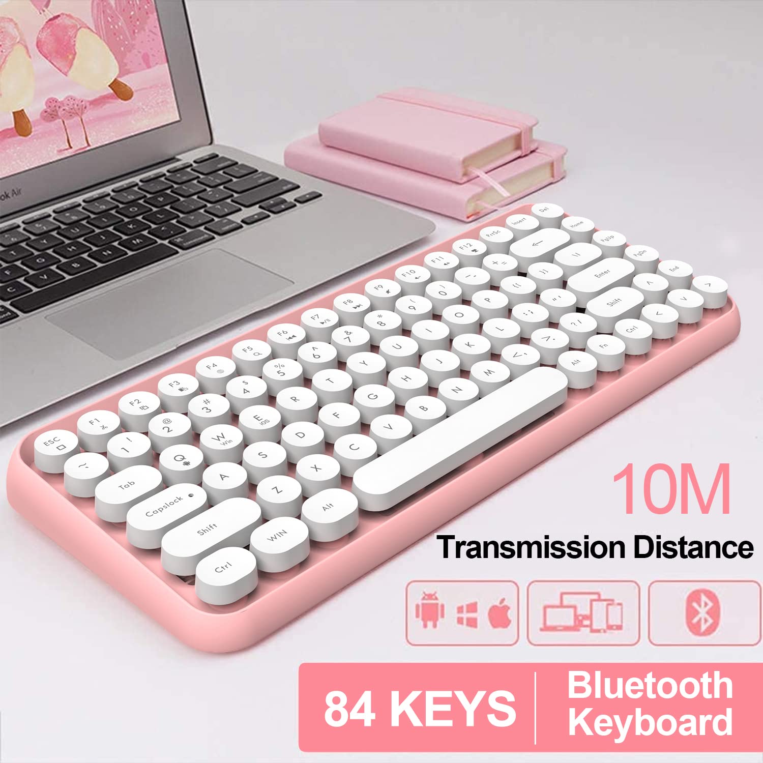Mua Wireless Bluetooth Keyboard Mini Portable 84 Key Typewriter Retro Round Keycaps Keyboard