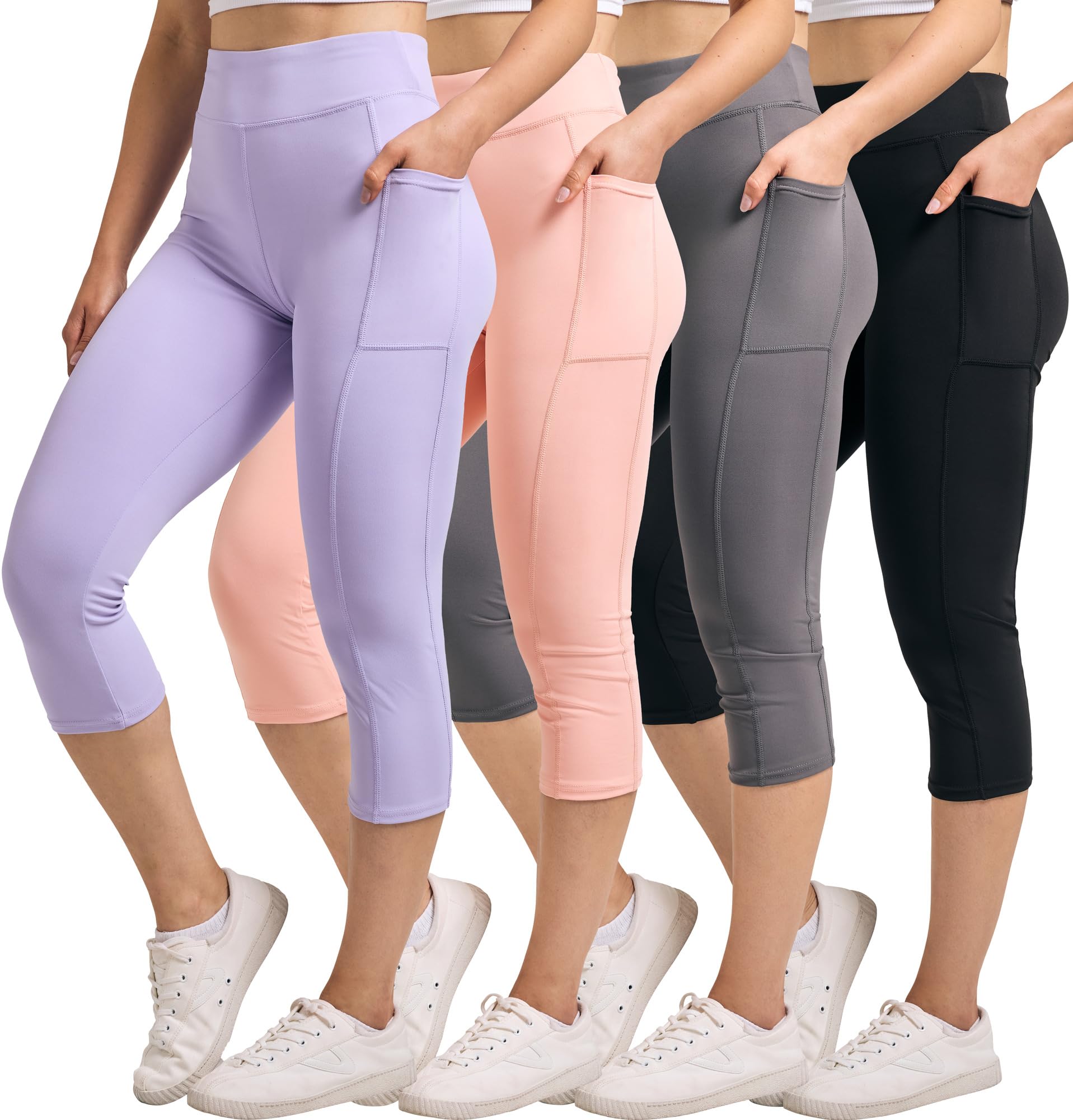 Real Essentials 4-Pack: Womens Capri Leggings Yoga Pants Pants Women ...