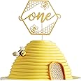 Amazon.com: Bumble Bee One Cake Topper - Gold Glitter Honeycomb 1st ...