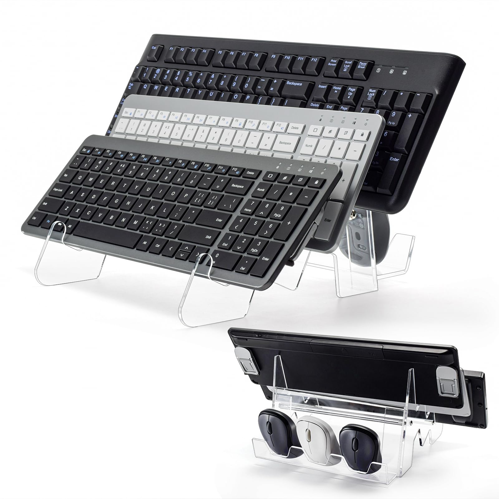 Elsjoy Acrylic Keyboard and Mouse Display Stand, 3 Tier Keyboard ...