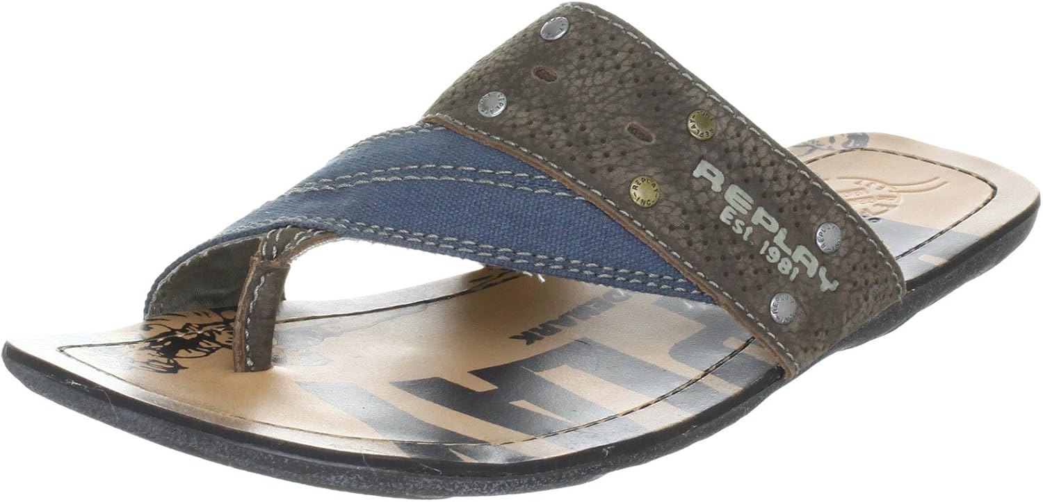 REPLAY Gybson Flip-Flops Mens Brown Braun (dk Brown Navy 1155) Size: 8 ...
