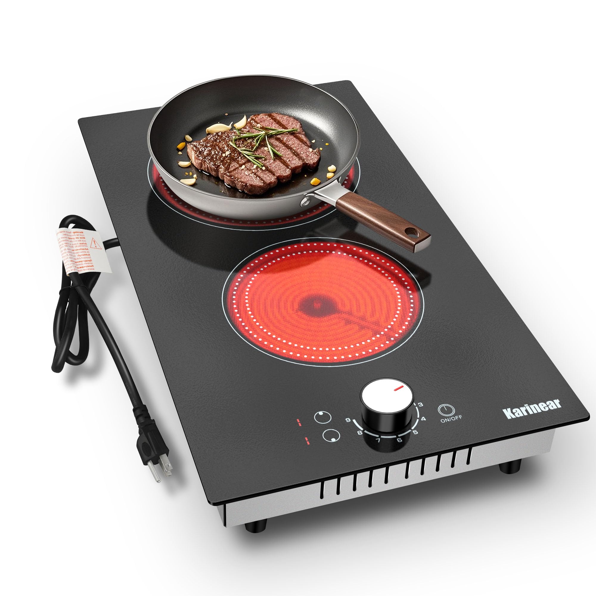 Karinear 110V Electric Cooktop 2 Burners, 12 Inch Electric Stovetop ...